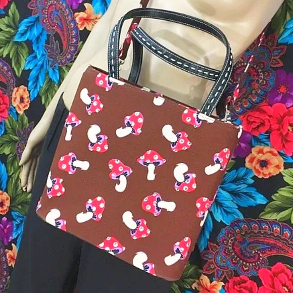 Bags | Rare Mushroom Print Purse Shoulder Bag Rhinestone Unique Boho ...